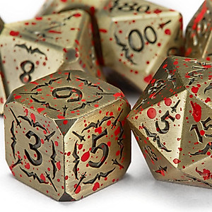 Blood Maledict Bronze Metal DND Dice Set with Metal Case, D&D Metal Dice for Tabletop TRPG Gaming