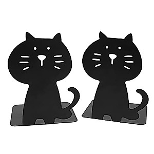 Cat Bookends, Cute and Thickening Metal, Sturdy Durable, Book Organizer for Library School Office Home Study 1 Pair (Black)