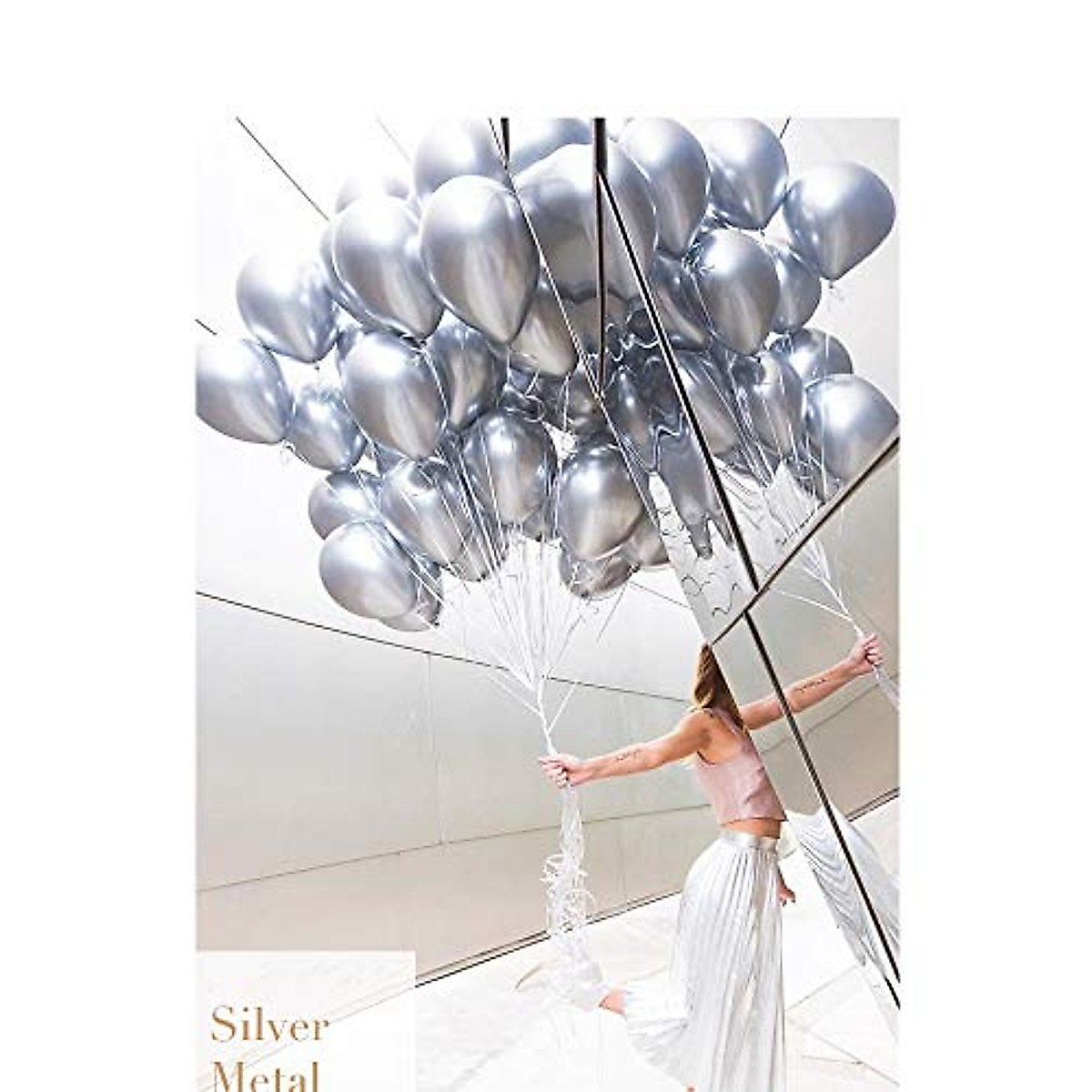 BALONAR 3.2g 12Inch 100pcs Metallic Chrome Balloon in Silver for Wedding Birthday Party Decoration (Silver)