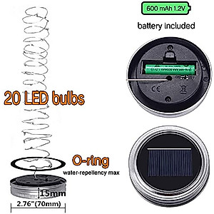 Solar Mason Jar Lights [Updated], 8 Pack 20 LED Waterproof Fairy Firefly Jar Lids String Lights with Hangers(NO Jars), Patio Yard Garden Wedding Decoration - Colorful