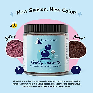 kin+kind Natural Cranberry Supplement Powder for Dogs&Cats - Boost Healthy Immunity and Bladder Support with Organic Formula - Organic Cranberry, Blueberry and Coconut - Small 4oz - Made in USA