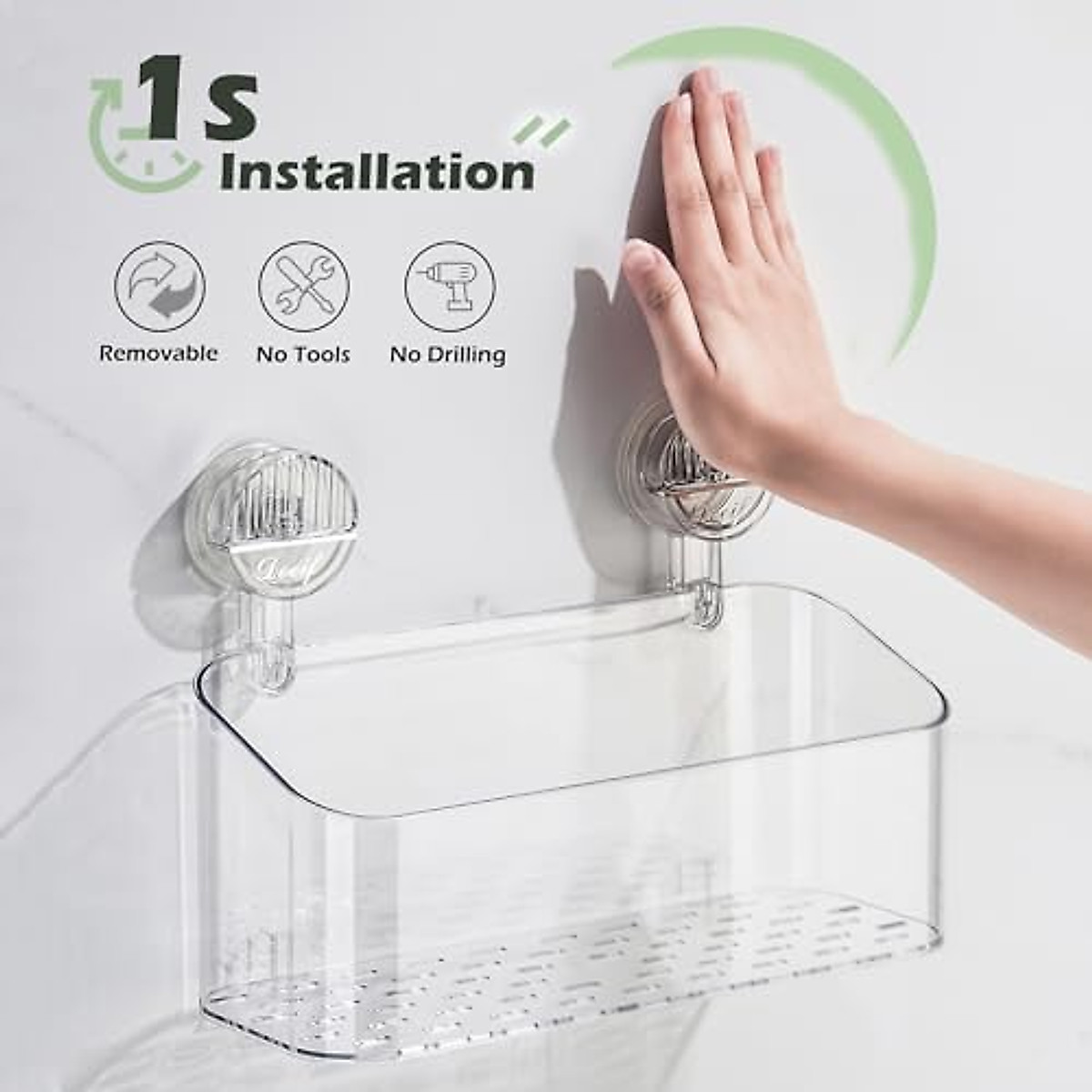 DEEIF Clear Shower Caddy Suction Cup Storage Basket for Bathroom
