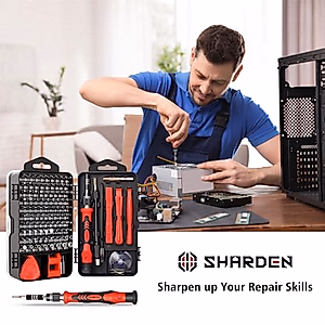 SHARDEN Precision Screwdriver Set, 122 in 1 Electronics Magnetic Repair Tool Kit with Case for Repair Computer, iPhone, PC, Cellphone, Laptop, Nintendo, PS4, Game Console, Watch, Glasses etc (Red)