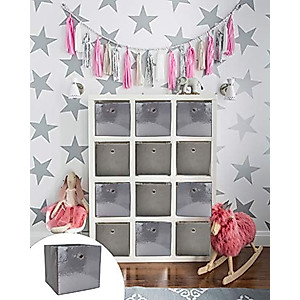 Velvet and Sequins Foldable Storage bins combination, Decorative Square Storage Box, Collapsible Storage Unit, Storage Cube for Festival, Home, Nursery (11″x10.5″x10.5″,Grey/Silver) (silver, 4)