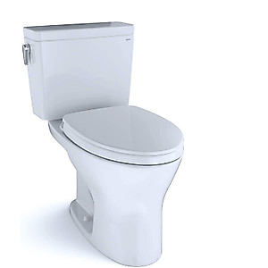 TOTO MS746124CEMFG#01 Drake Two-Piece Elongated Dual Flush 1.28 and 0.8 GPF Universal Height DYNAMAX TORNADO FLUSH Toilet with CEFIONTECT and SoftClose Seat, WASHLET+ Ready, Cotton White