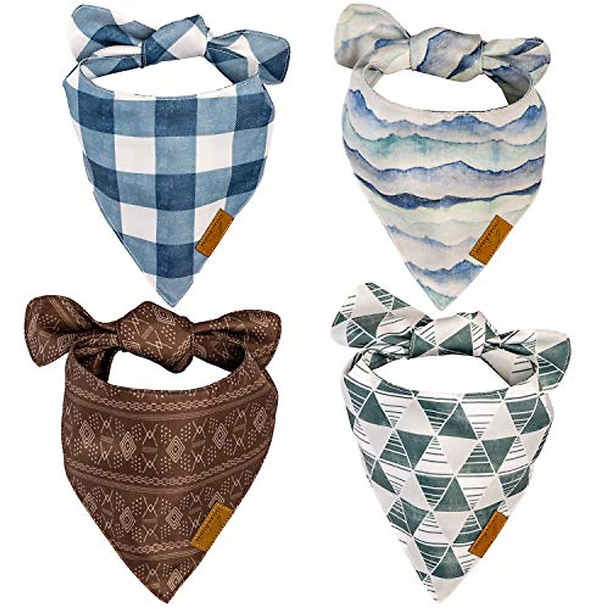 Remy+Roo Dog Bandanas - 4 Pack | Ryan Set | Premium Durable Fabric | Unique Shape | Adjustable Fit | Multiple Sizes Offered (Large)