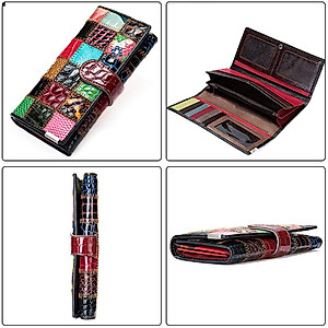 Segater® Women Multicolor Wallets Genuine Leather Card Holder Organizer Purses Model Stitching Bag Wallet with Flap Phone Clutch Large Long Purse