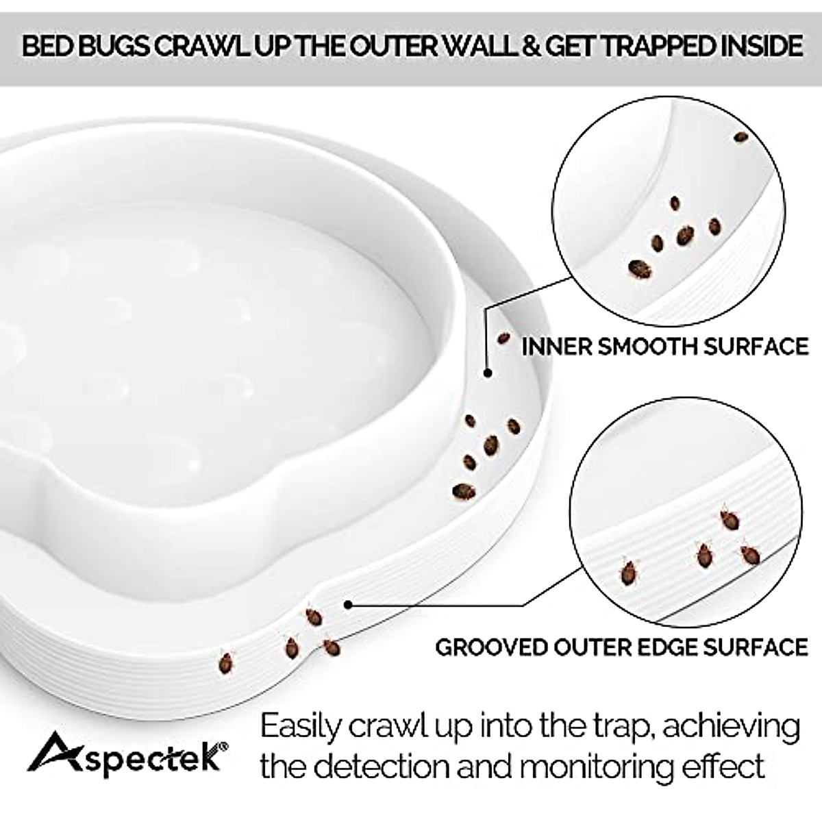 ASPECTEK Bed Bug Trap, Bed Bug Interceptor-Pack of 8. Insect Trap, Safe Eco Friendly, Bed Bug Eliminator (White)