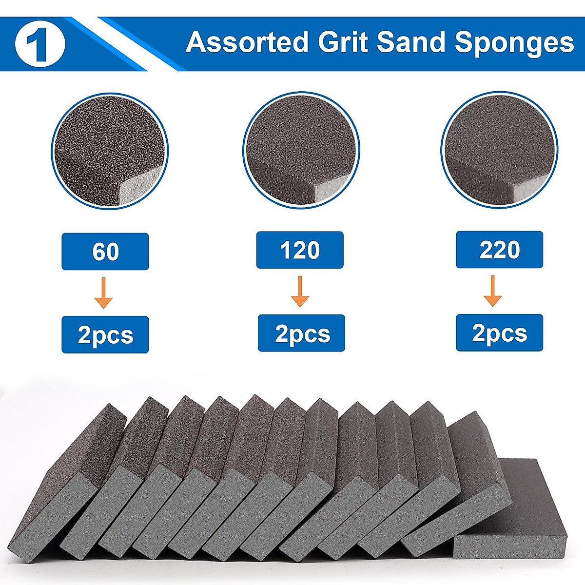 smseace 6Pack Sanding Blocks 60 120 220 Grit Sandpaper Block Washable and Reusable Sanding Blocks for Wood, Drywall, Metal, Glasses Sanding Block Set Sanding Sponge