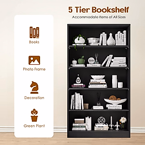 Soohow 5 Shelf Bookcase,60 Inch Wood Tall Bookshelves for Living Room,Black