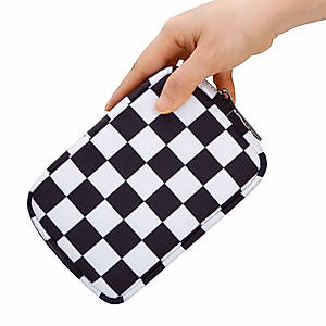 E-Tree Cute Small Makeup Bag, Cosmetic Toiletry Skin Care Make up Little Items Pouch for Purse,Zipper Mini Tech Charger Cable Electronic Organizer Case,Travel Accessories for Women Men Teen,Checkered