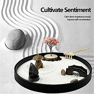 Zen Garden for Desk Japanese Zen Garden Kit 8 Inch Large Round with 6 Sand Rake and Accessories Tray Mini Desktop Zen Decor for Home Office Gift Therapy Relaxation Meditation