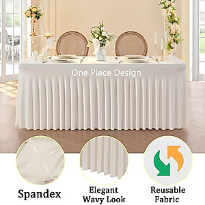 Htper 2 pk Spandex Ivory Table Clothes for 6 Foot Rectangle Tables, Stretch Table Cloths 6 ft Fitted Table Cover Desk Skirt Tablecloth for Parties Weddings Birthday Banquet Baby Shower