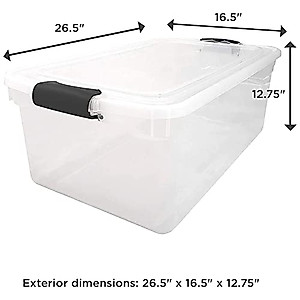 HOMZ Multipurpose 66 Quart Clear Storage Container Tote Bins with Secure Latching Lids for Home or Office Organization (4 Pack)