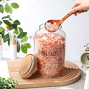 SiliFine 1 Piece 94 oz Bath Salts Glass Jar with Wooden Lid, Bath Salt Container with Scoop, Glass Containers for Bathroom Bath Decor Airtight Storage Bathtub Accessories for Women