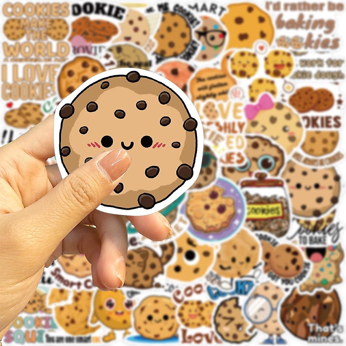 50 Pieces Cookie Stickers Cute Snack Cake Chocolate Chip Cookie Sticker Pack Waterproof Vinyl Decors for Phone Water Bottle Laptop Scrapbook Lunch Box Skateboard for Children (Cookie)