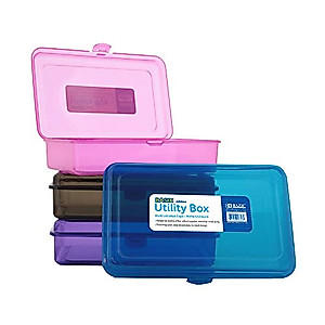 BAZIC Plastic Pencil Case Utility Storage Box, Assorted Color, Multi Purpose Organizer for Pens Pencils, 4-Pack