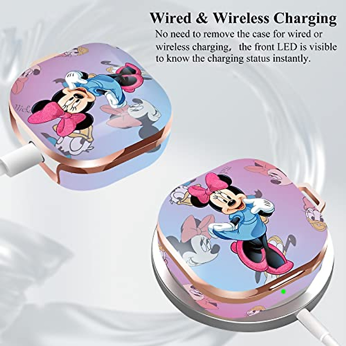 iQouda Minnie Mouse Case for Samsung Galaxy Buds 2 Pro (2022)/Galaxy Buds 2 (2021)/Buds Pro (2021)/Buds Live (2020) Case Cover for Women Girl with Carabiner Shock Absorbing Protective Case (Pink)