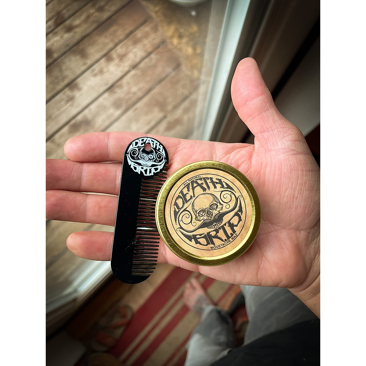 THE VINTAGE GROOMING CO. Death Grip Extra Strong Hold Mustache Wax and Death Grip Mustache Keychain Comb Set