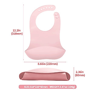 Maveek Silicone Baby Bibs for Eating, Drool Bibs for Babies Gender Neutral Toddler Bandana Bibs Food Catcher for Baby Boys and Girls, Waterproof Soft Non Messy Dusky Pink + Dusky Blue (12-36 Months)