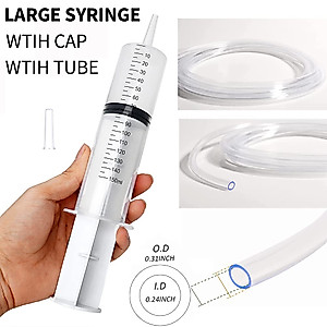 Large Syringes with Tube for Liquid 3 Pack 150ml Plastic Big Syringe with Blunt Needle and Tip Cap, Individual Sterile Sealed