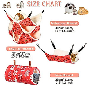 3 Pieces Small Pet Hammock Tunnel Ferret Hammock Hamster Nest Bed Glider Guinea Pig Ferret Hammock Set for Small Pets (Strawberry)