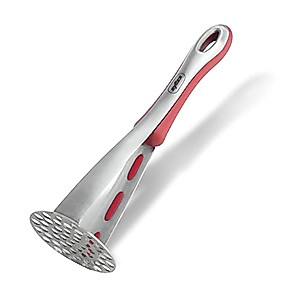 Zyliss Stainless Steel Potato Masher - Stainless Steel Metal Potato & Vegetable Masher - Silicone Bowl Scraper & Integrated Hanging Hook - Stainless Steel