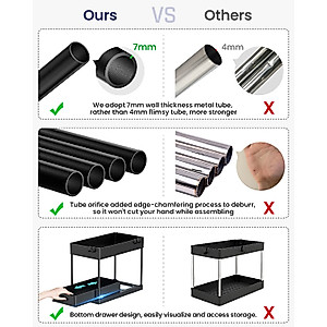 Cucn Under Sink Organizer, 2 Tier Under Sliding Cabinet Basket Organizer Drawer with Hooks, Under Sink Organizers and Storage Under Cabinet Storage for Bathroom Kitchen, Black