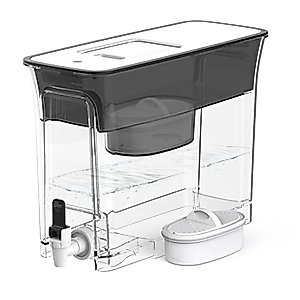 Waterdrop Slim Water Filter Dispenser, Large 35-Cup, 200-Gallon Long-Life, 5X Times Lifetime, Reduces Fluoride, Chlorine and More, BPA Free, Black (1 Filter Included)