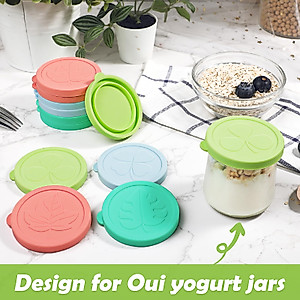Kamehame Oui Yogurt Jar Lids, 12 Pack Silicone Colorful Cover for 5oz Oui Yogurt Glass Jars, Leakproof Oui Yogurt Bottle Lids