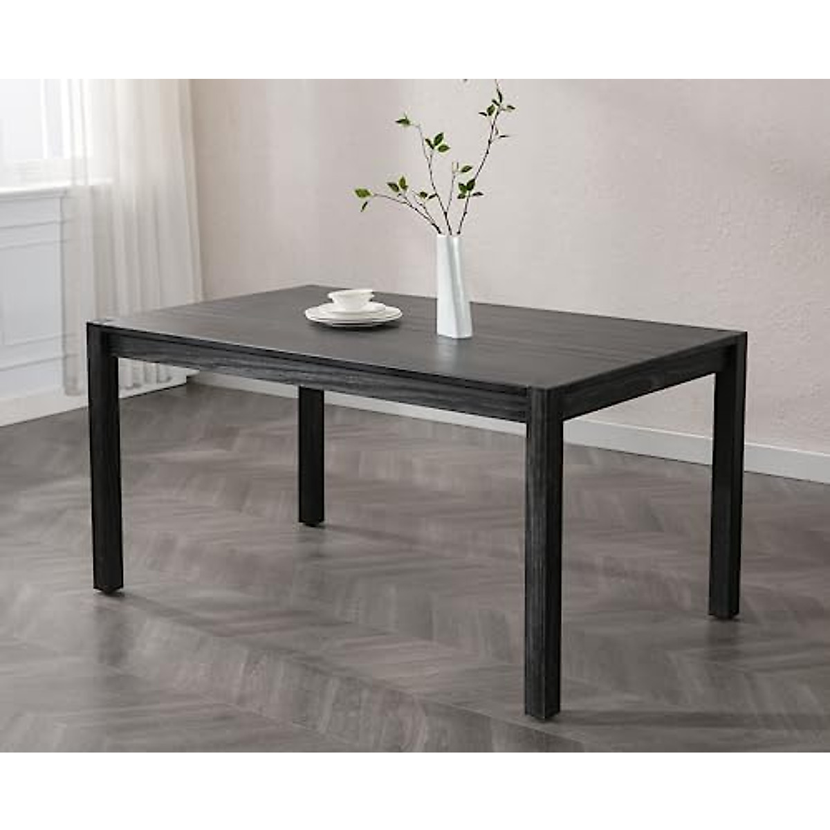 Kmax Dining Table Farmhouse Wood Kitchen Table Rectangular Table for Living Room,Dining Room,59”x35.5”x30” Inches,Black