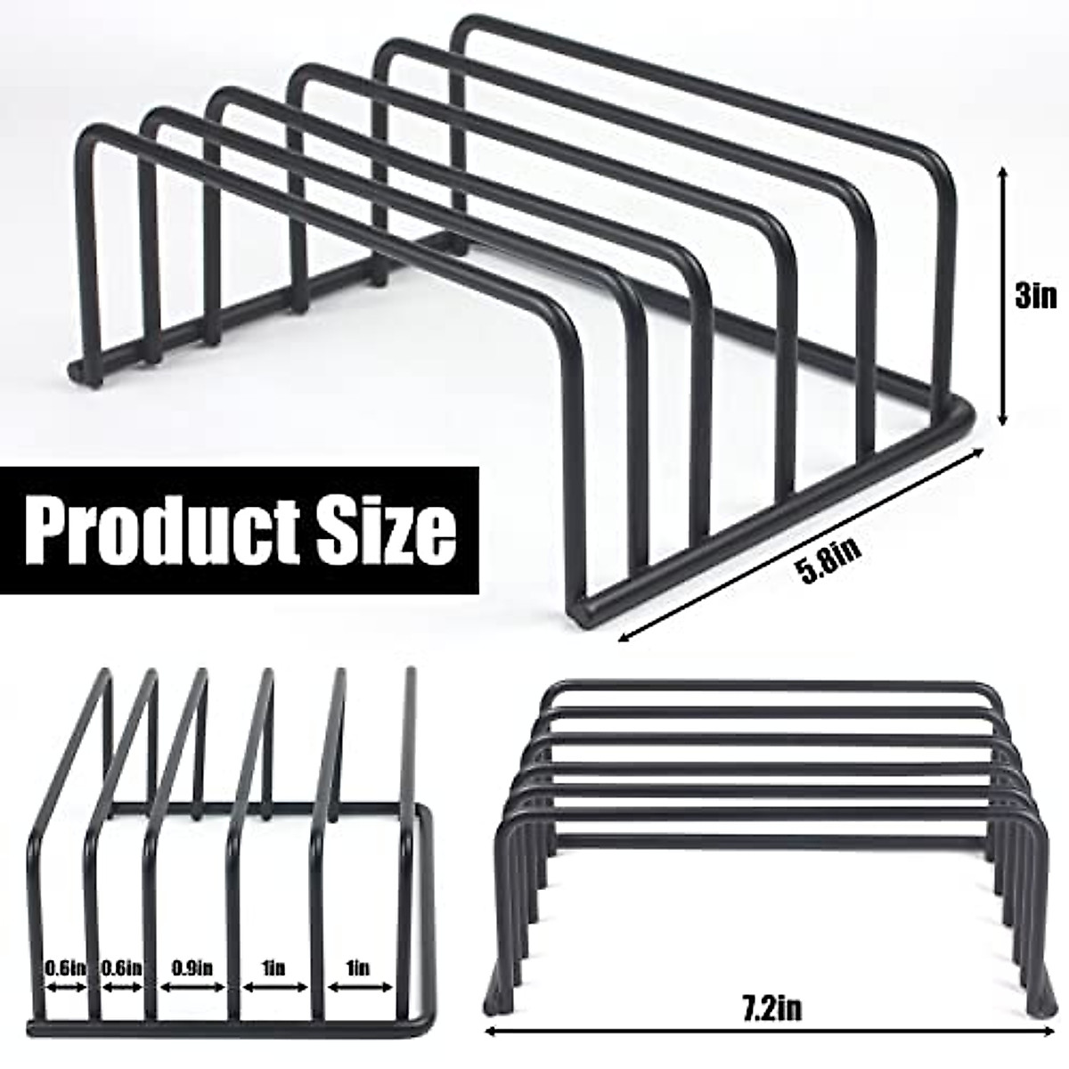 Cutting board organizers (1.0 and 0.6 inch wide slots), cutting board holders, cutting board racks, cutting board storage, biscuit sheets, bakeware organizers for cabinets