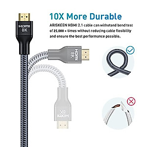 ARISKEEN 8K HDMI 2.1 Cable 10 ft, 48Gbps Ultra High Speed HDMI Braided Cord, Supports 8K@60HZ, 4K@120Hz, DTS:X, HDCP 2.2 & 2.3, eARC, HDR 10, Compatible with TV Xbox PS4 PS5 Monitor Blu-Ray - 10FT