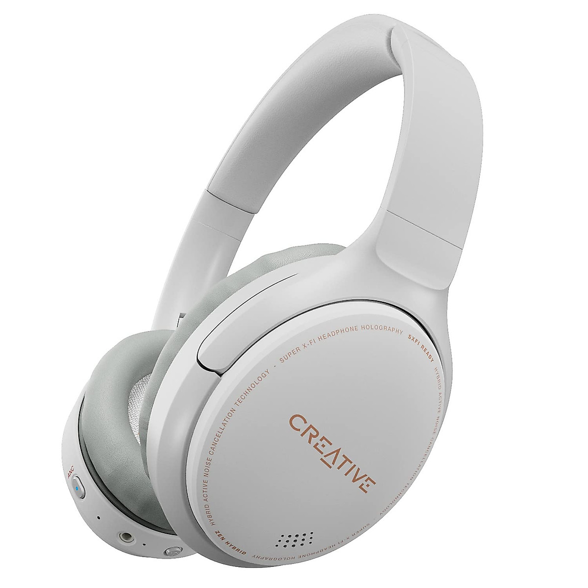 Creative Zen Hybrid (White) Wireless Over-Ear Headphones with Hybrid Active Noise Cancellation, Ambient Mode, Up to 27 Hours (ANC On), Bluetooth 5.0, AAC, Built-in Mic, Foldable