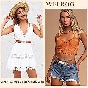 WELROG 2 Pack Women Stretchy Belt for Dresses Retro Elastic Belts for Women Metal Buckle Skinny Waist Belt