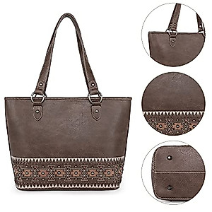 American Bling Tote Bag for Women Western Shoulder Bags Top Handle Satchel Vegan Leather Purse and Handbag 2 PCS Set with Wallet Coffee SC-ABT-G1005CF+W