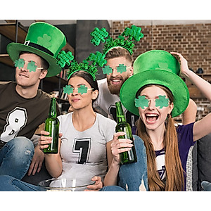 eyigylyo St. Patrick's Day Shamrock Headband with Shamrock Glasses Set, Irish Shamrock Hairband Green Clover Boppers Headwear for Women Girls Kids St. Patrick's Day Costume Accessories