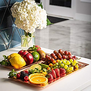 Colleta Home Hammered Tray – Set of 2, Serving Platter 16x8 Inch, Rectangular Serving Dish 12x6 Inch, Pure Copper, Stackable - Nesting Trays (2 Pack Copper Rectangle)