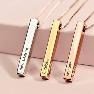MYKA - Personalized Dimensional 3D Bar - Engraved Name Necklace - Custom Made Jewelry - Jewelry for Her, Women - Dainty Gifts for Mother's Day, Christmas