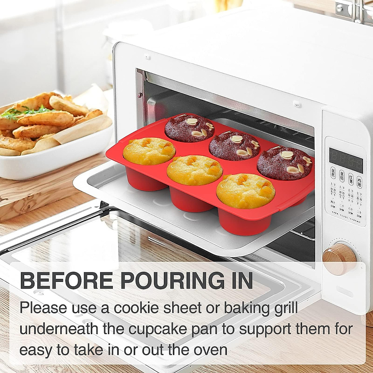 Aokinle Silicone Texas Muffin Pan, European LFGB Cupcake Jumbo Pan 6 Cups, Non-Stick Deep Big Cupcake Baking Pan, Perfect for Egg Muffin, Big Cupcake, BPA Free and High Temperature Resistance,Set of 2