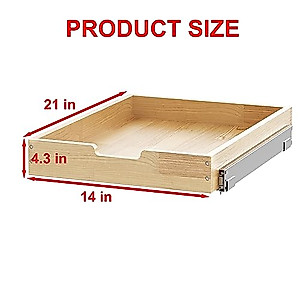 Sikarou Wood Pull Out Cabinet Organizer 14" W x 21" D, Heavy-Duty Sliding Drawers for Inside Cabinets Storage and Organization for Kitchen, Pantry, Bathroom