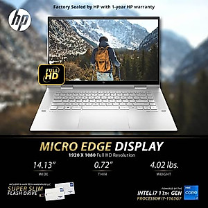 HP Envy 15T x360 Laptop i7-1165G7 11th Gen, 16 GB RAM, 1 TB SSD, 15.6" FHD Touch, Nvidia MX450 2GB, Tilt Pen, B&O Speakers, USB C, HDMI, Win 11 Pro, Silver, 64 GB Tech Warehouse Flash Drive