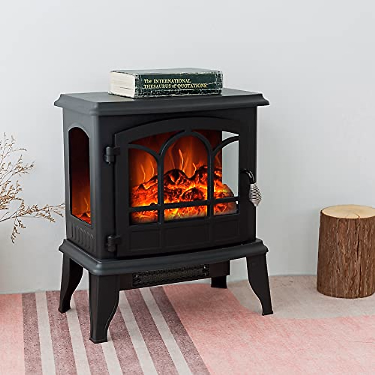 C-Hopetree 20 inch tall Portable Electric Wood Stove Fireplace with Flame Effect, Freestanding Indoor Space Heater