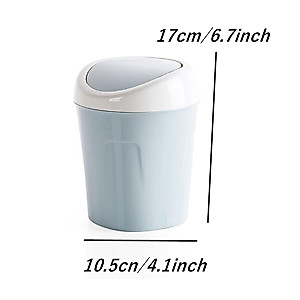 AISIBO Plastic Mini Desktop Trash Can with Trash Bags, Tiny Wastebasket Small Garbage Waste Bin with Swing Lid for Tabletop Table Office Kitchen Bedroom Bathroom (Blue)