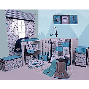 Bacati Woodlands Boys Cotton Hamper, Aqua/Navy/Grey