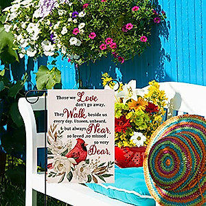 Furiaz Those We Love Don't Go Away Cardinal Spring Small Decorative Inspirational Garden Flag, Summer Red Bird Yard Gardenia Outside Memorial Faith Grave Decorations, Fall Outdoor Decor 12 x 18