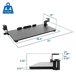 MOUNT-IT! Clamp Keyboard Tray [26.4” x 11.8”] Ergonomic Sliding Under Desk Keyboard and Mouse Platform, Retractable Undermount Drawer, Easy to Assemble with No Screws or Scratches (Black)