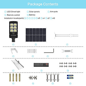 HYKOONT Solar Street Light, 1200W Solar Street Lights Outdoor Dusk to Dawn Motion Sensor IP66 Waterproof 6500K Super Bright Solar Powered Lighting for Parking Lot, Garage, Street