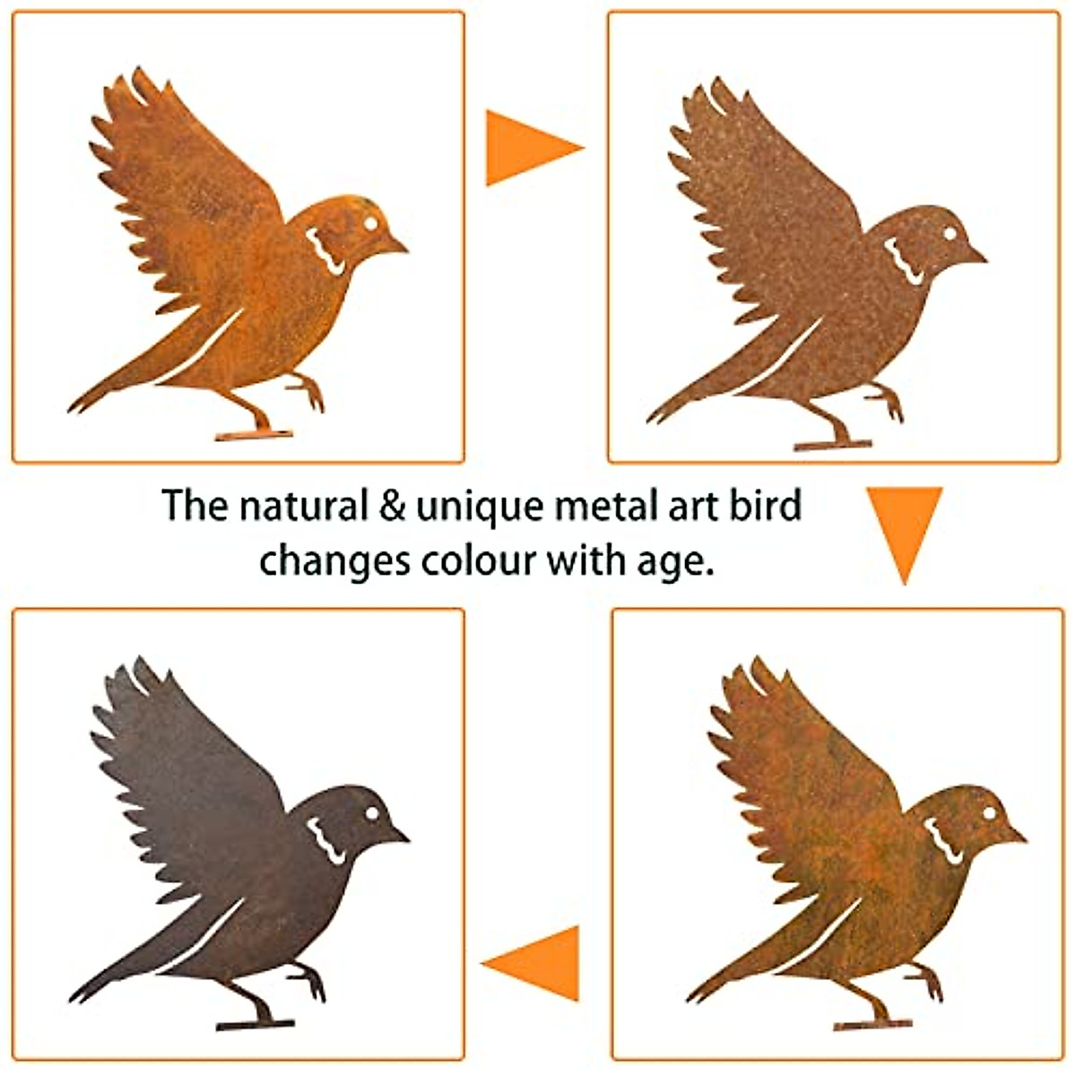 Rusty Bird Silhouette with Rusty Patina Birds Decoration Lifelike Metal Birds Garden Ornaments Silhouette Simulation Bird Figurine Rustic Outdoor Patio Yard Adornment