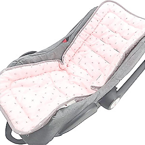 Beisto Baby Stroller Pad, Baby Stroller Seat Cushion Cotton Baby Stroller Seat Liner Seat for Kid Outdoor Sports, Grey+Pink, One Size